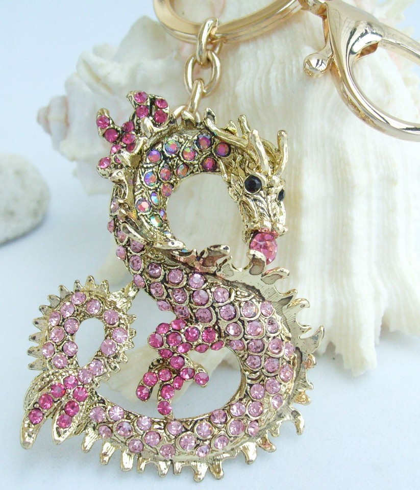 2.36" Unique Chinese Dragon Keychain Pendant Rhinestone Crystal KP02980 ...
