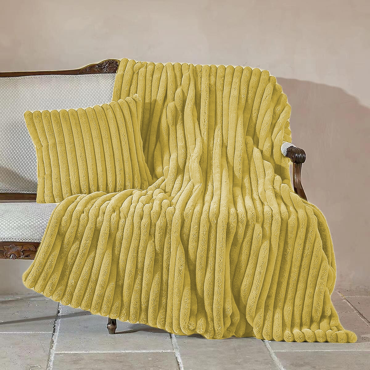 Chunky RIBBED CORD FLEECE THROW Large Bedspread Soft Cuddly Warm Sofa ...