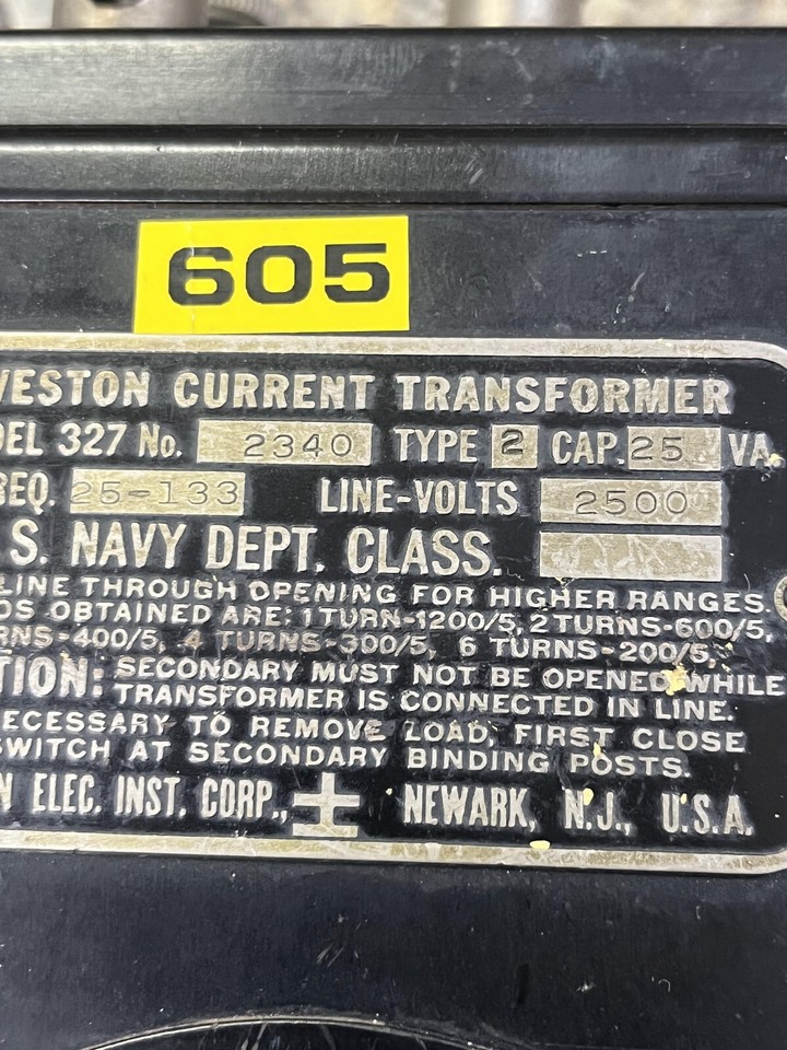 3FF Weston Current Transformer Model 327 Line-Volts 2500 Freg. 25-133 ...