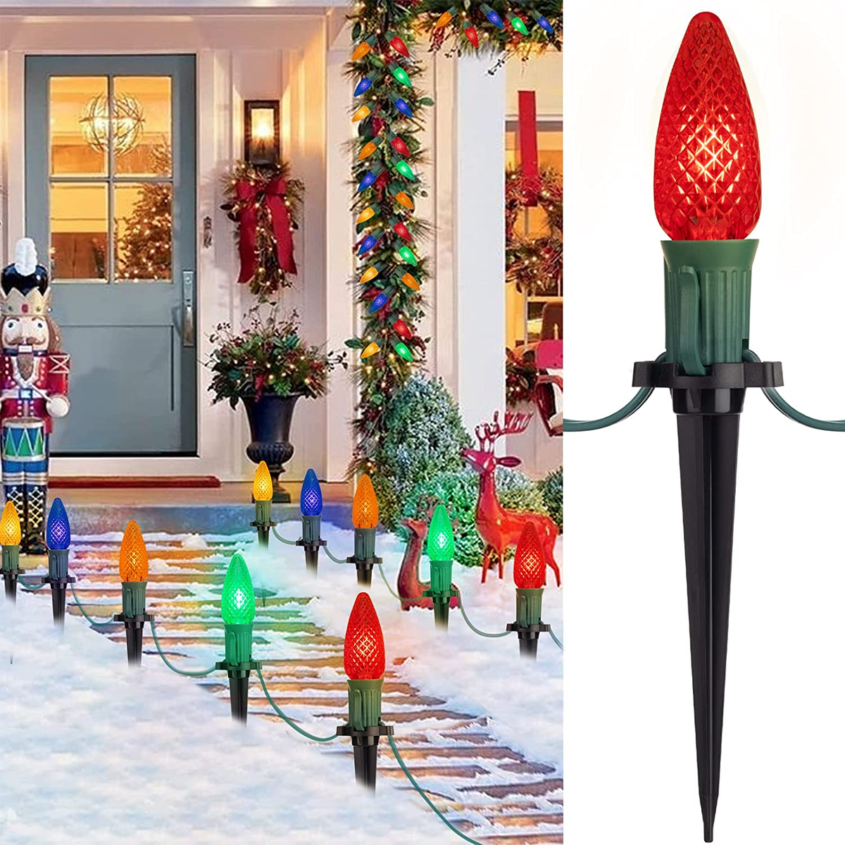 Christmas Pathway Markers Holiday Time 6Pc Glitter Penguin Lighted