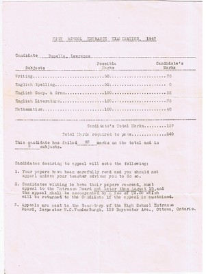 Vintage Marks From High School Entrance Exam 1947 | eBay