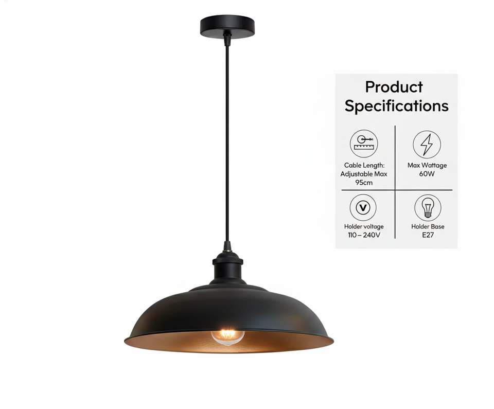 Vintage Black Single Light Pendant Light Industrial Hanging Ceiling ...