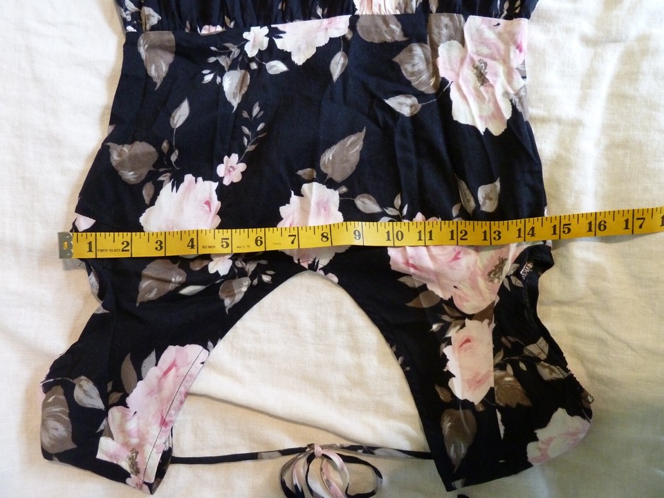 Black Pink Floral XS Skater Dress Sundress Open Back Bethany Mota Rayon ...