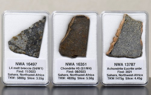 Meteorite Collection of 3 different Meteorites in display box and ...