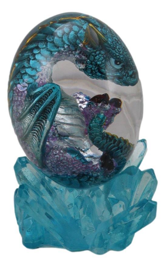 Blue Fossil Dragon Hatchling Sleeping in Faux Crystal Acrylic Glass Egg ...