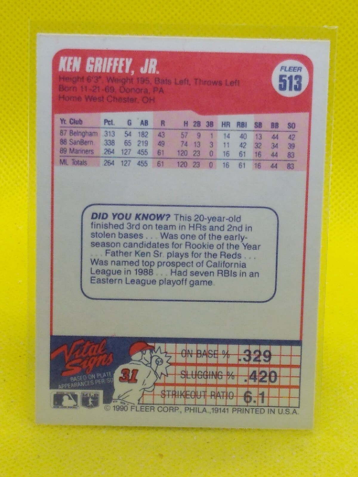 Ken Griffey Jr. 1990 Fleer #513 ***MISPRINT, BLUE MARK*** | eBay