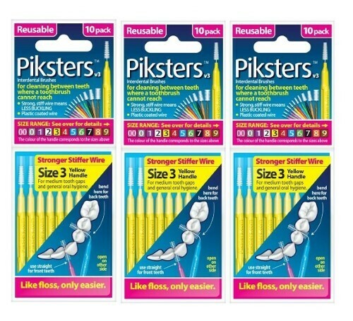 3 x Piksters Interdental Brushes Yellow Size 3 - 10 Pack (30 Units ...