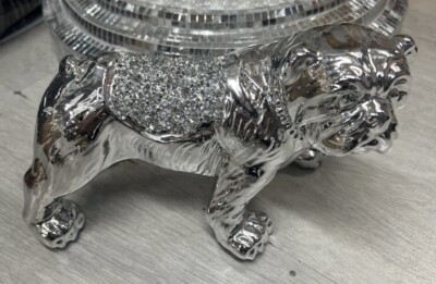 Sparkly Bling Crushed Diamond Silver Bull Dog Ceramic Shelf Sitter ...