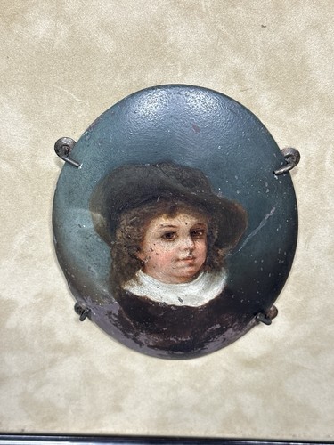 19thC Antique MINIATURE Victorian CHILD PORTRAIT Old SLATE PLAQUE Oil ...