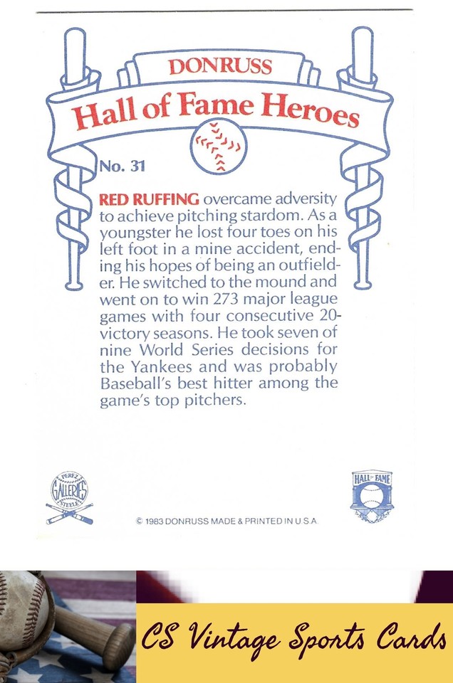 1983 Donruss Hall of Fame Heroes #31 Red Ruffing | eBay