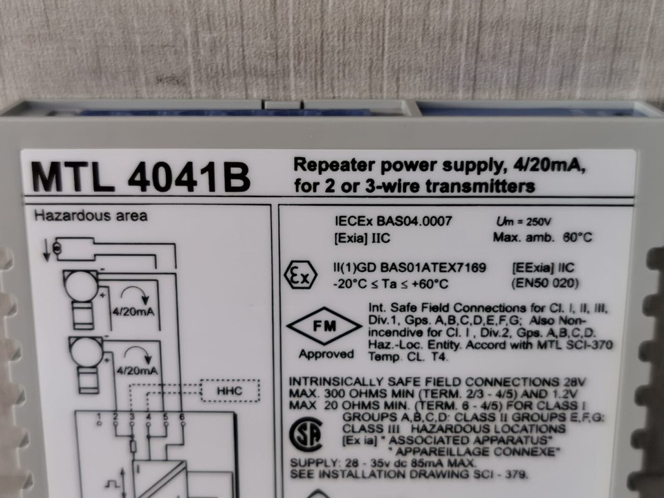 MTL 4041B REPEATER POWER SUPPLY,4/20mA, FOR 2 OR 3 WIRE TRASMITTERS ...