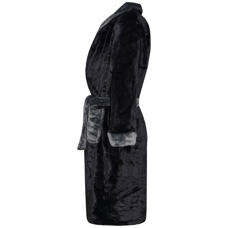 Kids Boys Girls Bathrobe Plain Black Dressing Gown Night Lounge Wears 2 ...