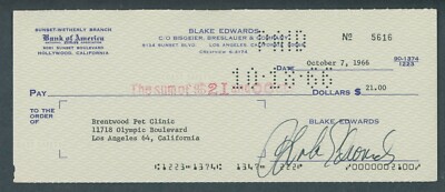 Blake Edwards Signed Processed Check Autograph Auto *5616 | eBay