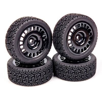4 x 1/10 RC Road Rally Wheels Tyres Black for Tamiya XV01 TT02 MF01X ...