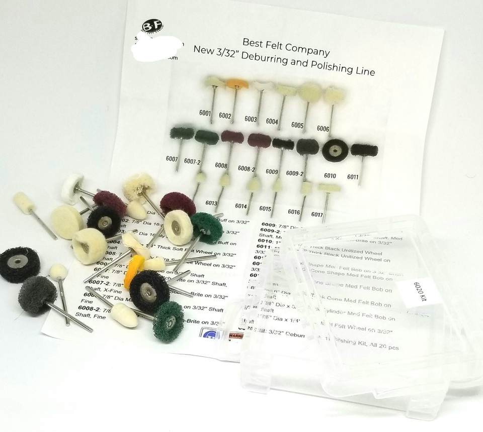 3/32" Deburring & Polishing Felt Bob Kit, Satin Finish, Muslin Buff, Rotary Tool | eBay