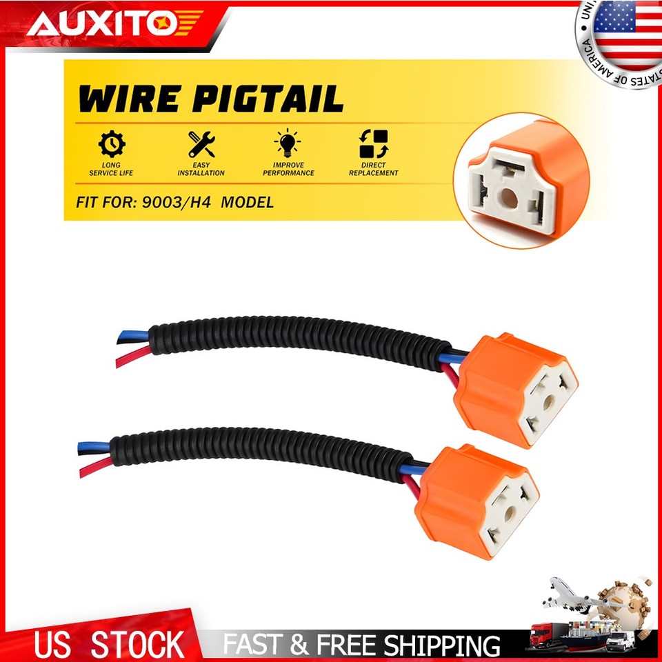 H4 9003 Female Ceramic Bulb Sockets Wire Pigtail Extension Harness ...