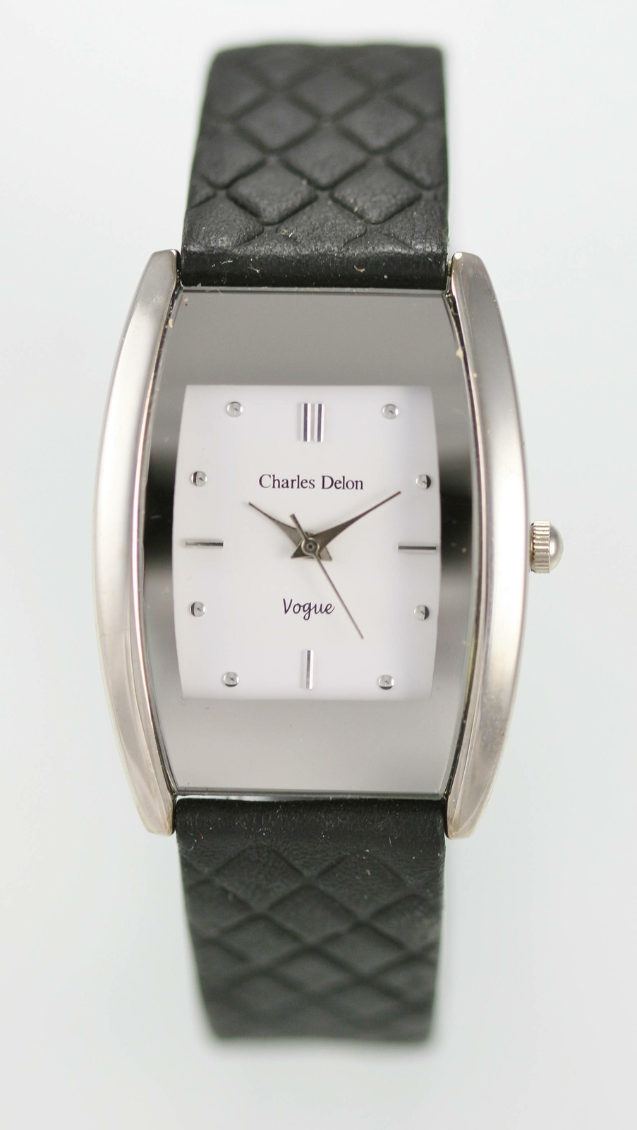 Charles Delon Watch Men Stainless Silver Water Resist Black Leather ...