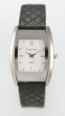 Charles Delon Watch Men Stainless Silver Water Resist Black Leather ...