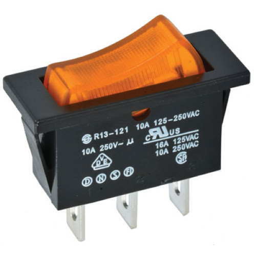 1pc SCI R13-121 SPST On-Off YELLOW Illuminated Rocker Switch 16A/125V ...