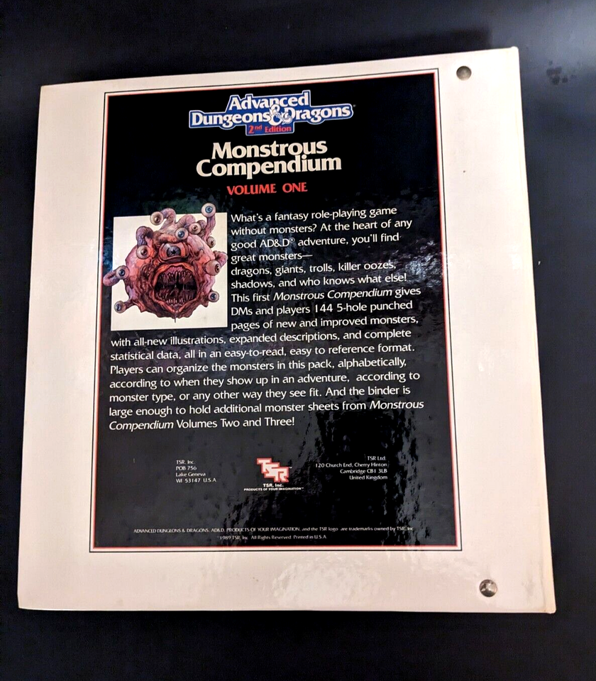1989 AD&D Monstrous Compendium Vol. 1-3 MORE! TSR 2102 Binder Dungeons ...