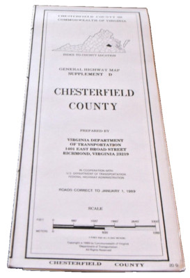 JANUARY 1989 CHESTERFIELD COUNTY VIRGINIA GENERAL HIGHWAY MAP VDOT #20 ...