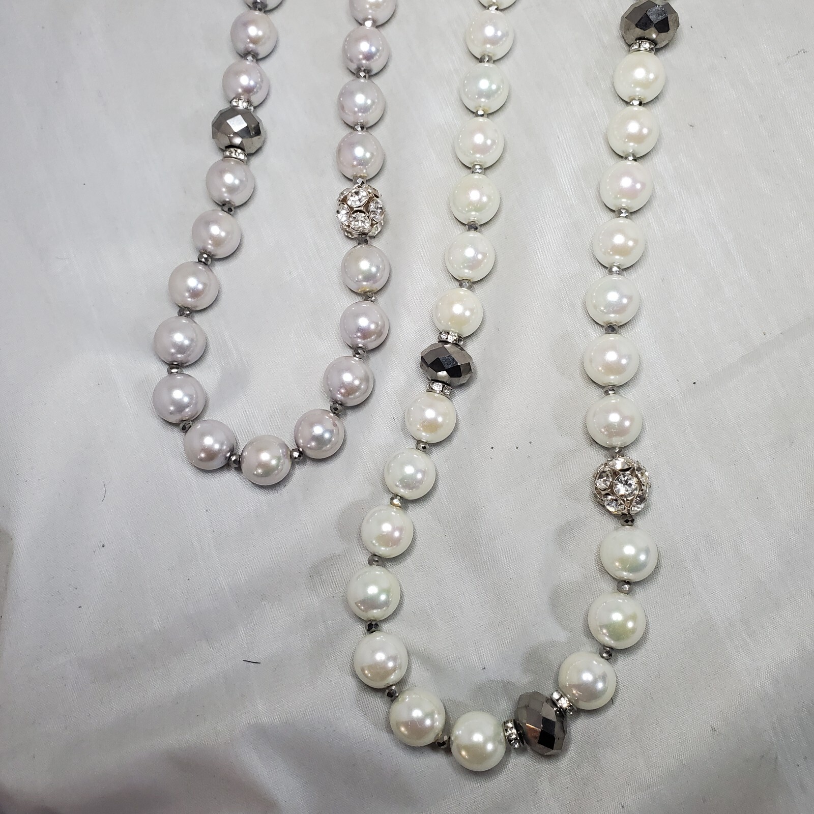 ALI KHAN glass pearl rhinestone 2 single strand necklace with gift box ...