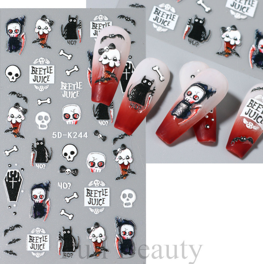 5D Halloween Spider Web Centipede Scorpion Nail Art Decals Tattoo ...