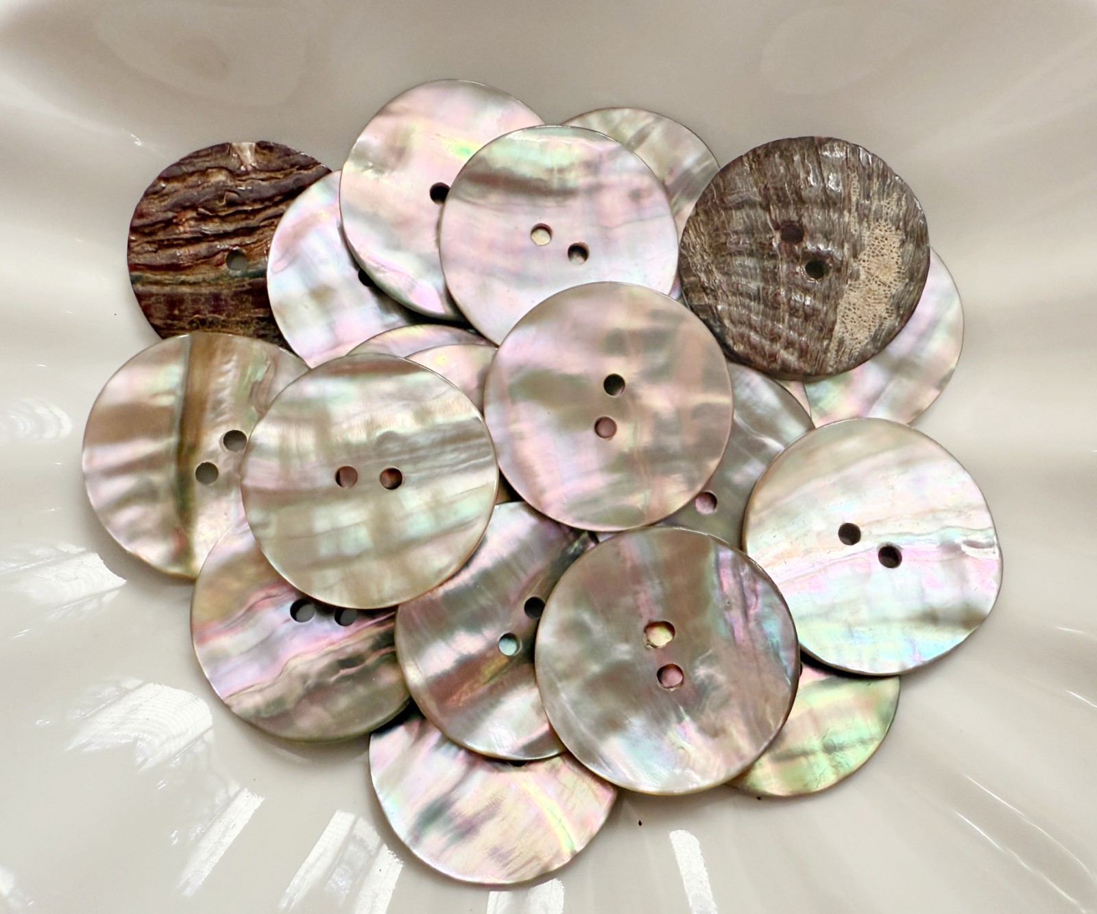 10pc Natural Mother of Pearl Shell Buttons Flat Back 2 Hole Sew on ...