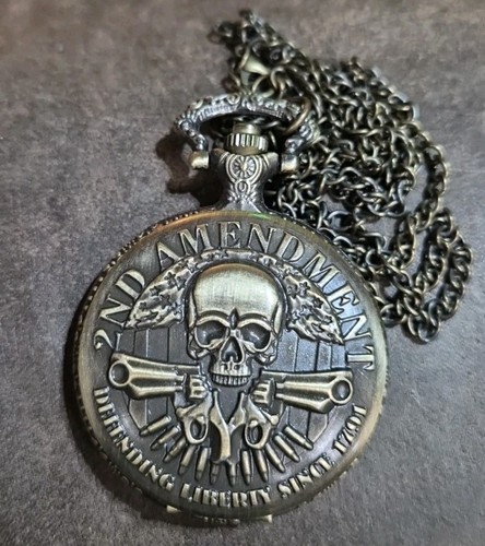Brand New! Skull And Gun - 2nd Amendment Pocket Watch Bronze Tone ...