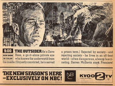1968 TV AD~THE OUTSIDER PREMIERE LISTING~PRIVATE EYE SERIES~KVOO TULSA ...