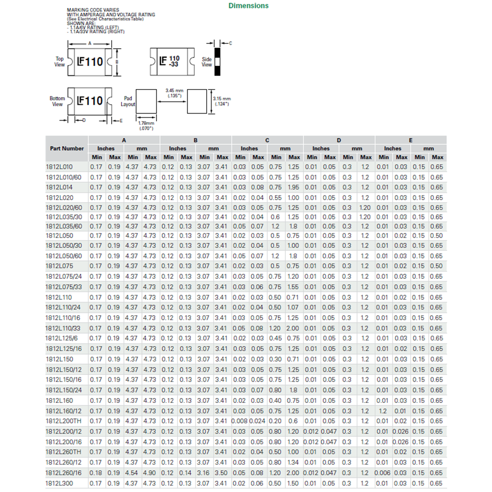 20Pcs Littelfuse Polyswitch SMD PTC Resettable Fuses 1812 0.2A 30V ...