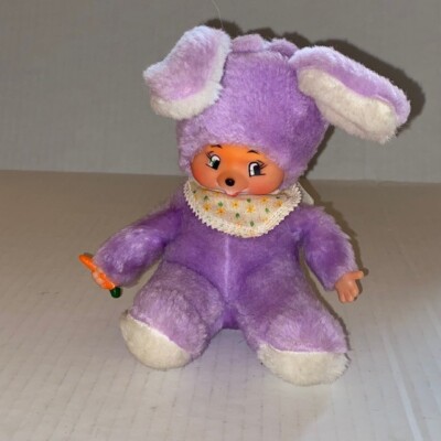 Vtg Monchhichi EASTER-PETS Purple Bunny CARROT PACIFIER Plush Rubber ...