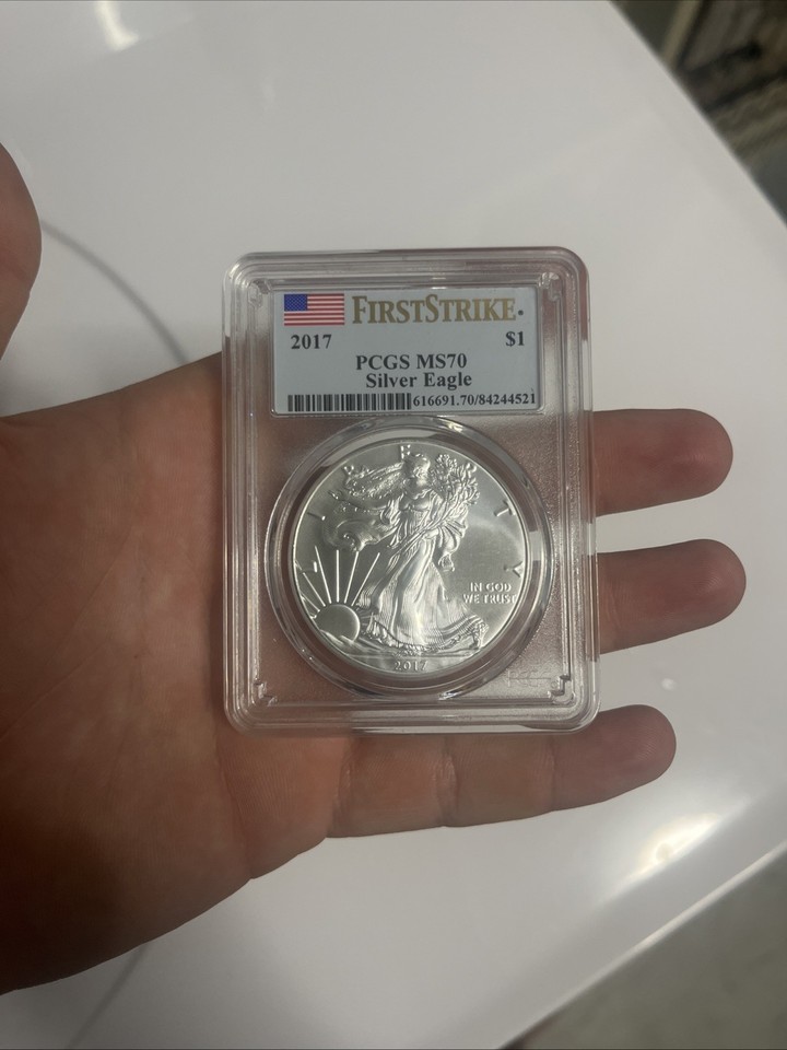2017 $1 AMERICAN SILVER EAGLE PCGS MS70 FLAG FIRST STRIKE LABEL | eBay