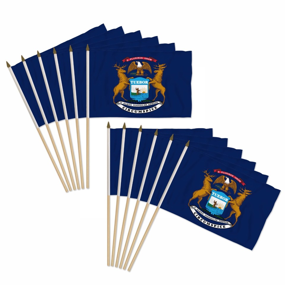Michigan State 12x18in Stick Flags US State Handheld Flags for Parades ...