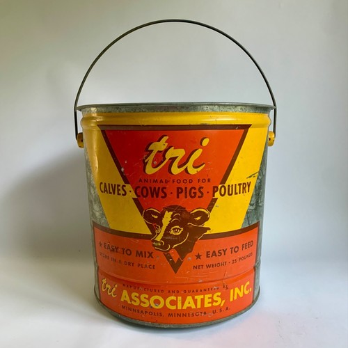 Tri Associates Vintage Galvanized Metal Feed Bucket Calves Cows Pigs ...
