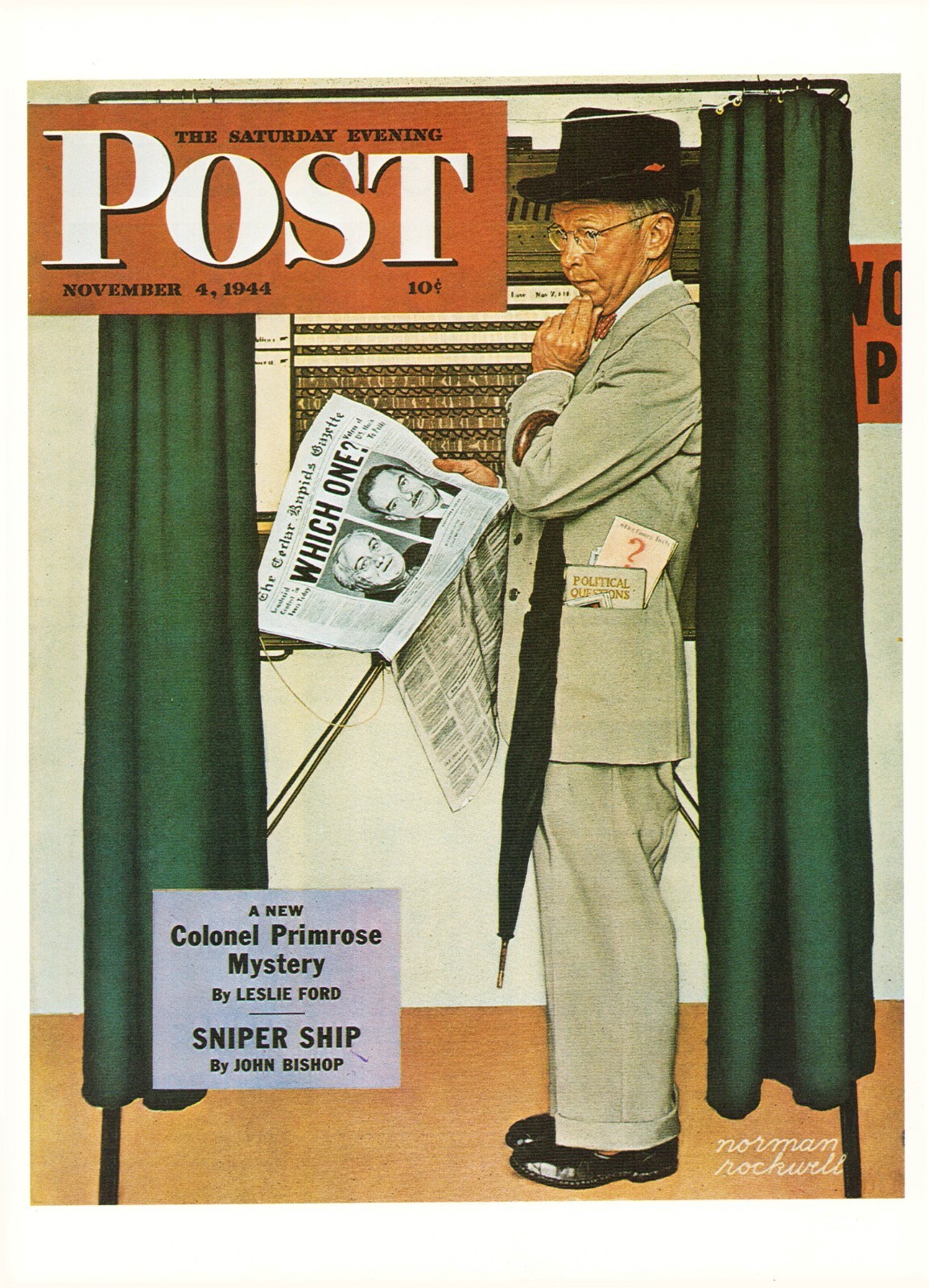 1944 NOV 4 Who? Voting Day NORMAN ROCKWELL SATURDAY EVENING POST COVER ...