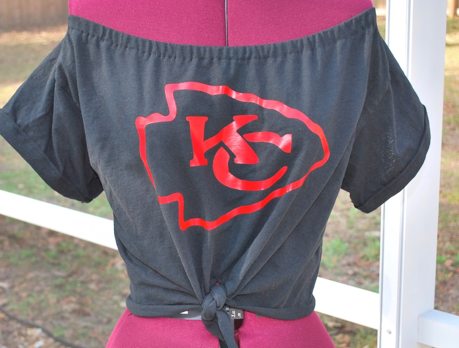 Kansas City Chiefs Off Shoulder Cropped Shirt Top Tie Waist Upcycled S ...