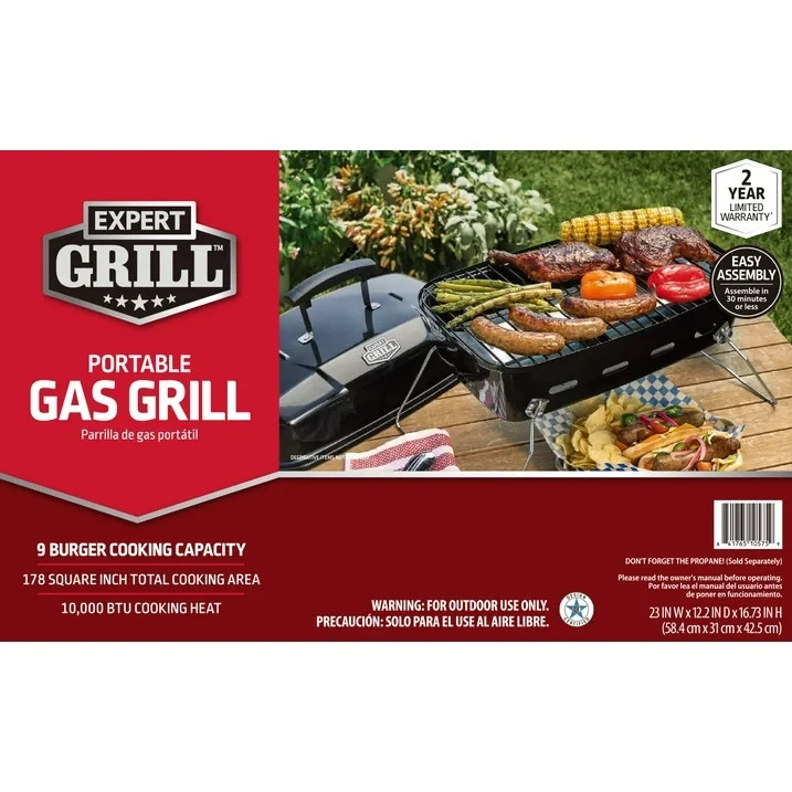 Expert Grill Portable Tabletop Gas Grill, 1 Burner, Black, 17.5in ...