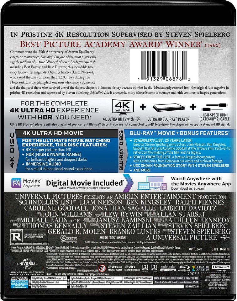 Schindler's List (Blu-ray) Liam Neeson Ben Kingsley Ralph Fiennes | eBay