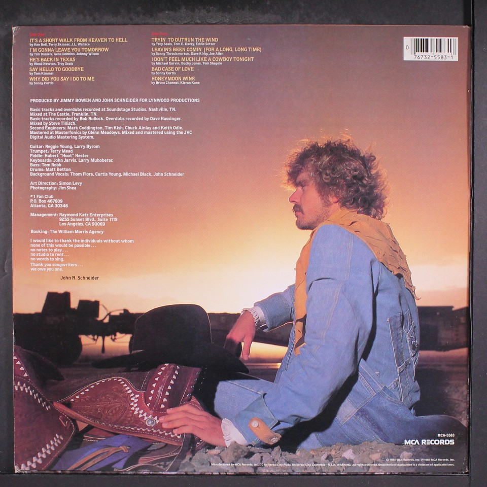 JOHN SCHNEIDER: tryin' to outrun the wind MCA 12" LP 33 RPM | eBay