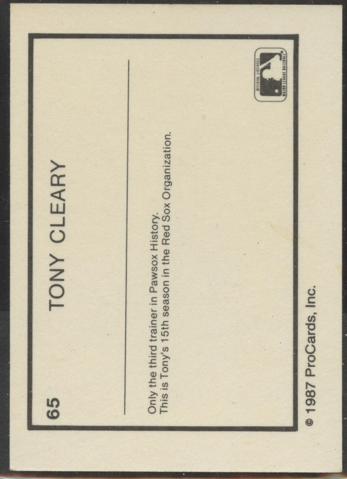 1987 Pro Cards #65 Tony Cleary Pawtucket Red Sox | eBay
