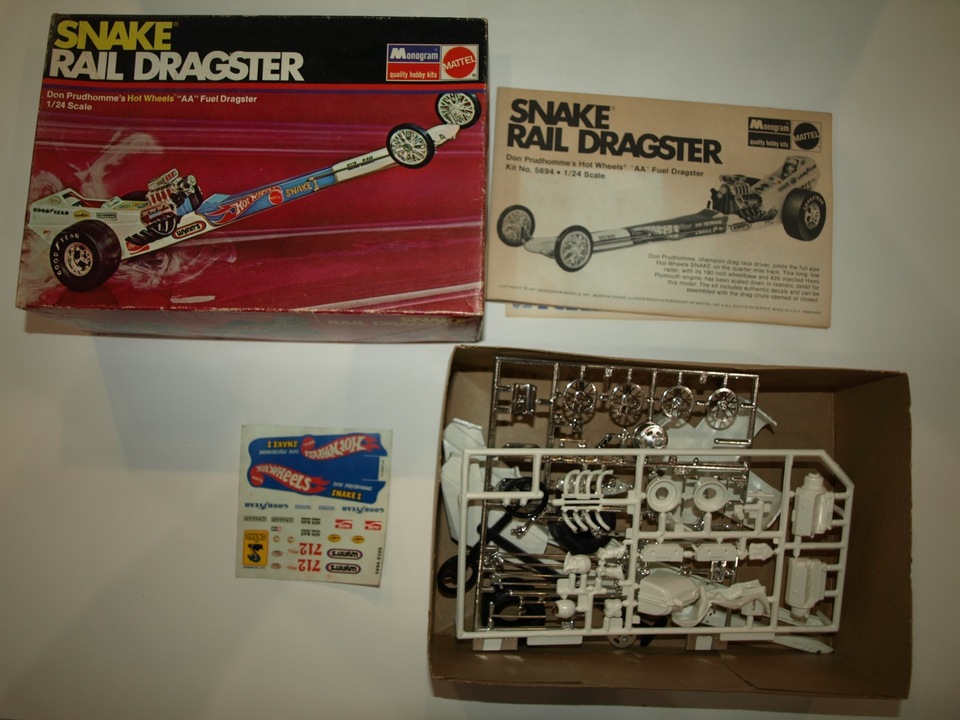 1971 Monogram Snake Rail Dragster Model Kit Don Prudhomme 1/24 Scale ...