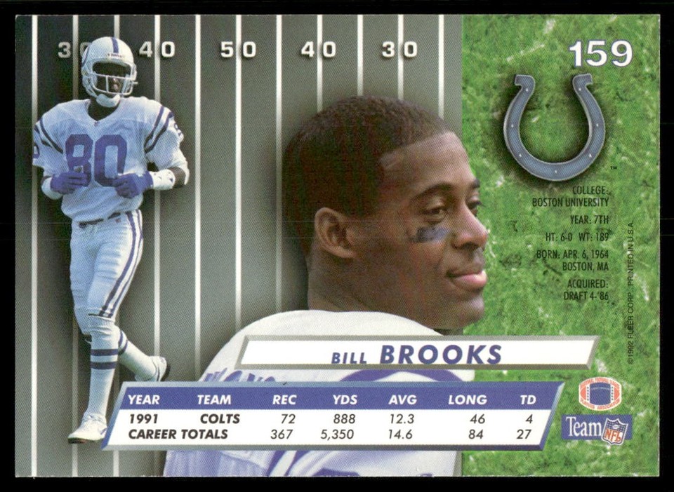 1992 Ultra #159 Bill Brooks Indianapolis Colts Football Card | eBay