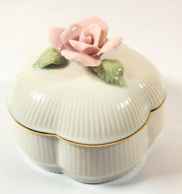 VTG Porcelain Music Box Pink Rose Trinket Jewelry Keepsake Plays ...