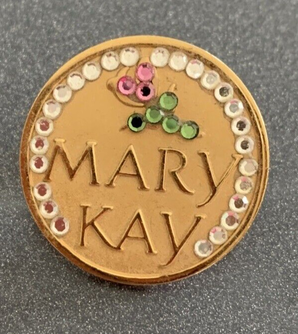 Mary Kay Cosmetics Lapel Pin Jeweled Flower Pink Gree… - Gem