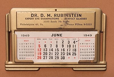 1949 DR. D. M. RUBINSTEIN EYE DOCTOR PHILADELPHIA PA. DR. RUBINSTEIN ...