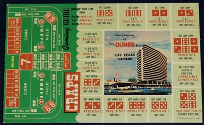 Craps Guide, The Dunes Hotel, Las Vegas, NV Postcard | eBay