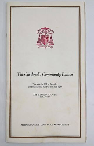 1968 Roman Catholic Cardinal McIntyre Donor Seating Program Century ...