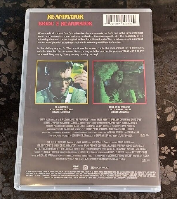 Re-Animator and Bride of Re-Animator - RARE Double Feature DVD - H.P ...