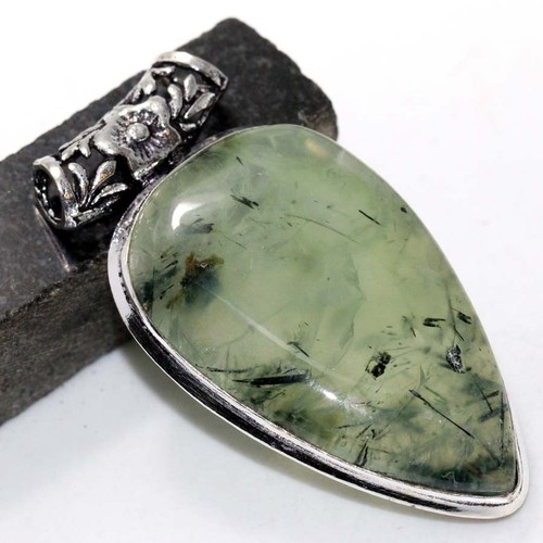 Moss Prehnite 925 Silver Plated Chunky Pendant 2.1" Stylish Jewelry MJ ...